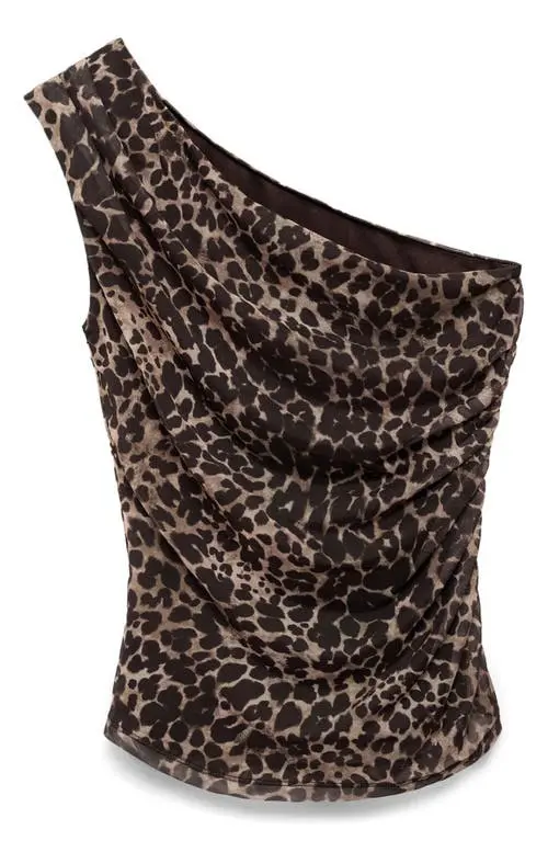Mango Leopard Print One-shoulder Top