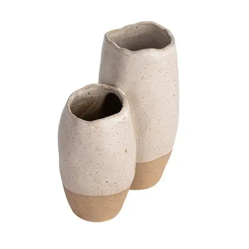 STORIED HOME 2-tone Stoneware Vase With 2 Sections And Reactive Glaze