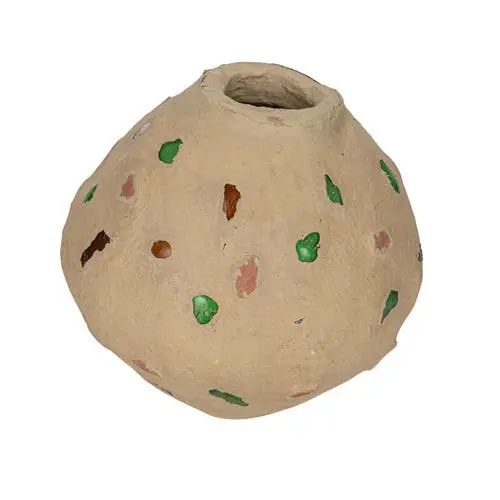 STORIED HOME Handmade Paper Mâché Vase With Embedded Glass, Shells