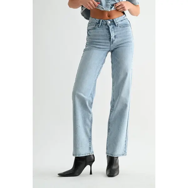 JEMINA DENIM High Rise Hidden Waistband Straight Leg Jeans - Light Blue