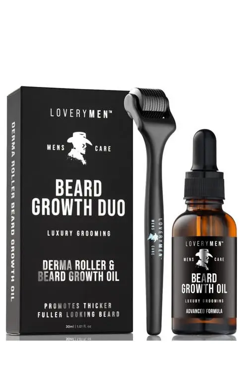 LOVERY Beard Growth Duo Derma Roller And Beard Growth Oil - Black/ Silver