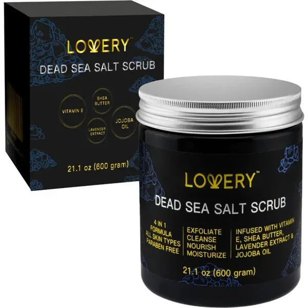 LOVERY Lavender Dead Sea Salt Scrub22oz Skin Exfoliation - Black