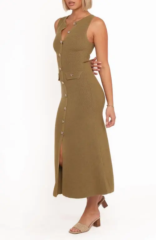 PETAL & PUP Sleeveless Ribbed Button-up Midi Sweater Dress