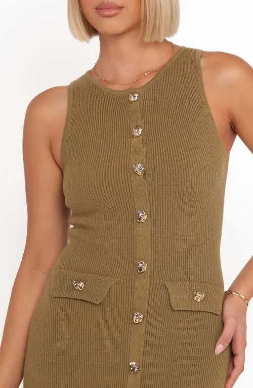 PETAL & PUP Sleeveless Ribbed Button-up Midi Sweater Dress