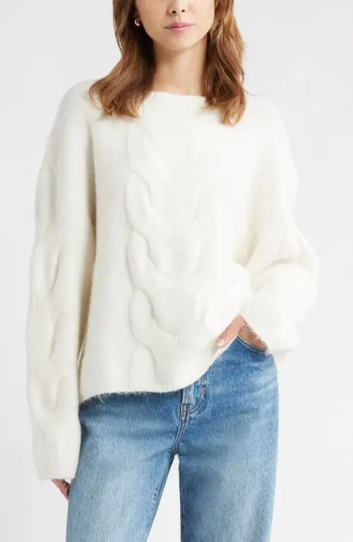 OPEN EDIT Cable Boatneck Sweater - Ivory