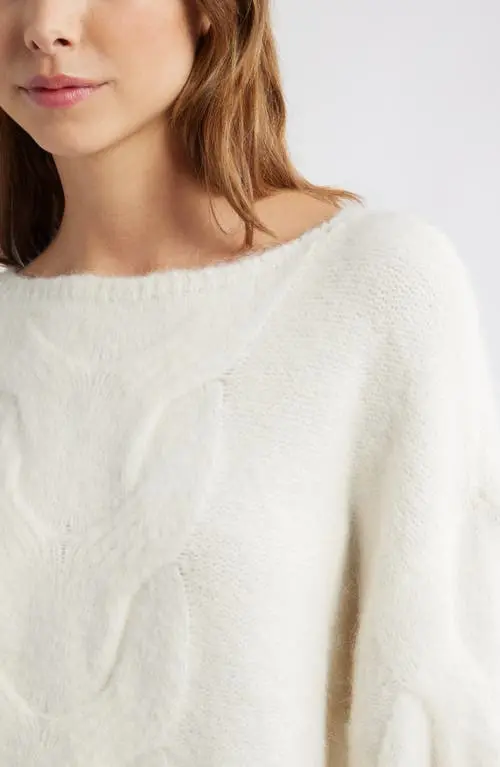 OPEN EDIT Cable Boatneck Sweater - Ivory