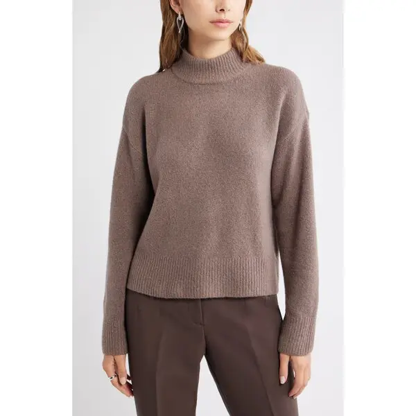 OPEN EDIT Boxy Mock Neck Sweater - Tan Dusk