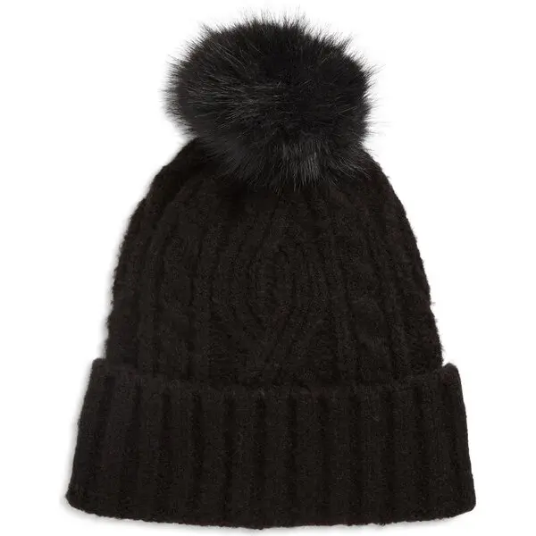 Treasure & Bond Cable Stitch Pom Beanie - Black