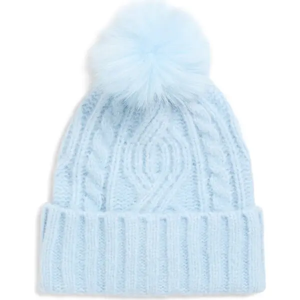 Treasure & Bond Cable Stitch Pom Beanie - Blue Delicate