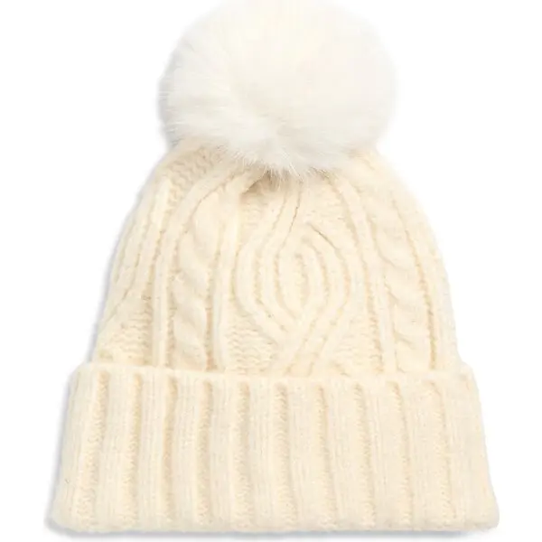 Treasure & Bond Cable Stitch Pom Beanie - Ivory