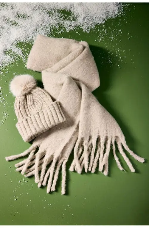 Treasure & Bond Cable Stitch Pom Beanie - Ivory
