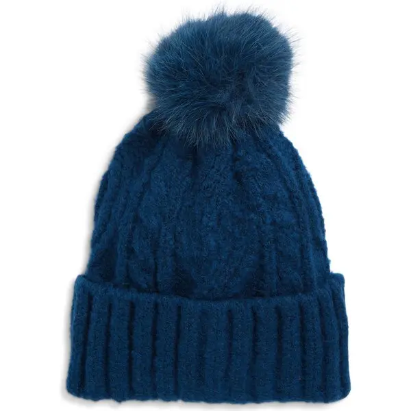 Treasure & Bond Cable Stitch Pom Beanie - Ocean
