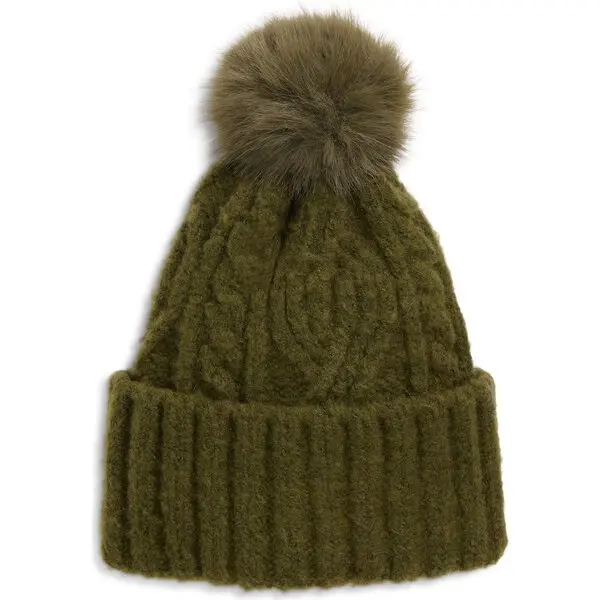Treasure & Bond Cable Stitch Pom Beanie - Olive