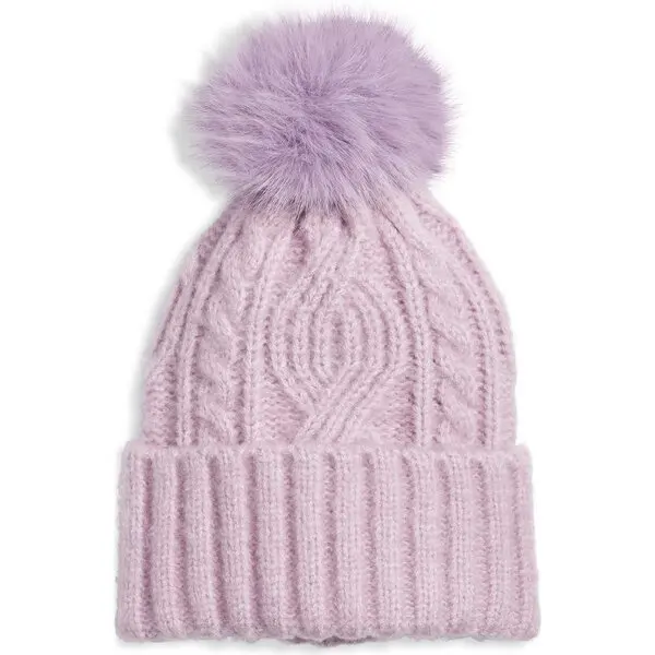 Treasure & Bond Cable Stitch Pom Beanie - Purple Frost