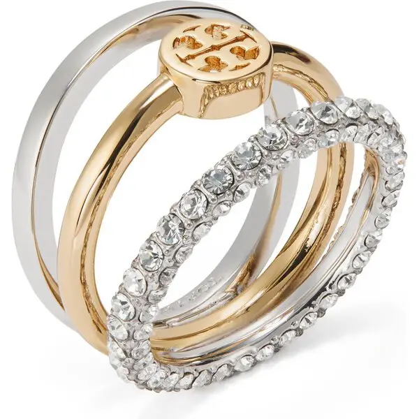 Tory Burch Icon Pavé Stacking Ring - Tory Gold /silver /crystal