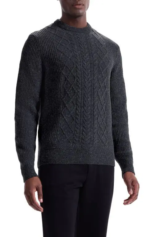 Bugatchi Cable Stitch Crewneck Wool Blend Sweater - Anthracite