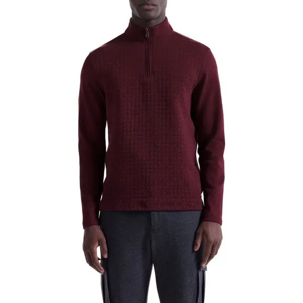 Bugatchi Waffle Quarter-zip Cotton-blend Pullover - Burgundy