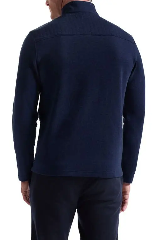 Bugatchi Waffle Quarter-zip Cotton-blend Pullover - Navy