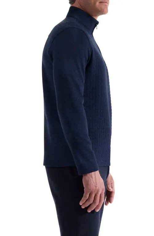 Bugatchi Waffle Quarter-zip Cotton-blend Pullover - Navy
