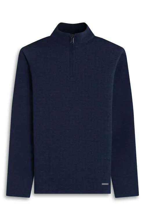 Bugatchi Waffle Quarter-zip Cotton-blend Pullover - Navy