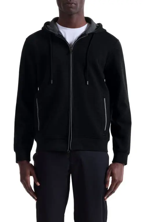 Bugatchi Piqué Zip-up Hoodie - Black