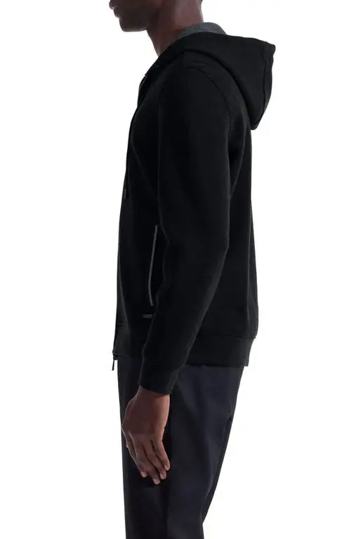 Bugatchi Piqué Zip-up Hoodie - Black