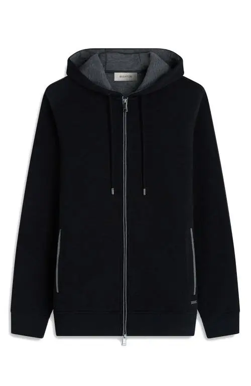 Bugatchi Piqué Zip-up Hoodie - Black