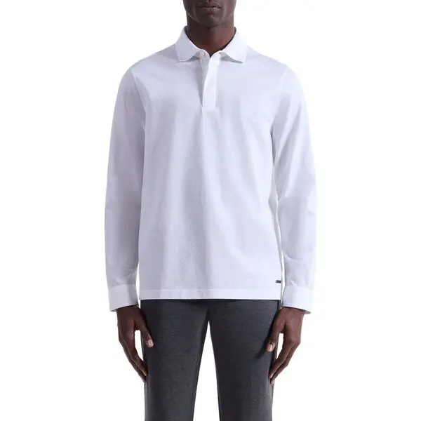Bugatchi Mercerized Cotton Long Sleeve Polo - White