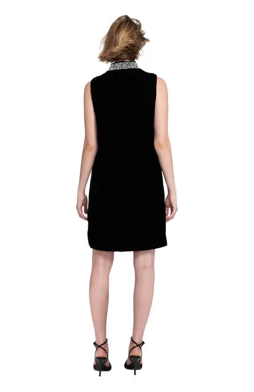 ELLE COLLECTION Beaded Collar Velvet Shift Dress
