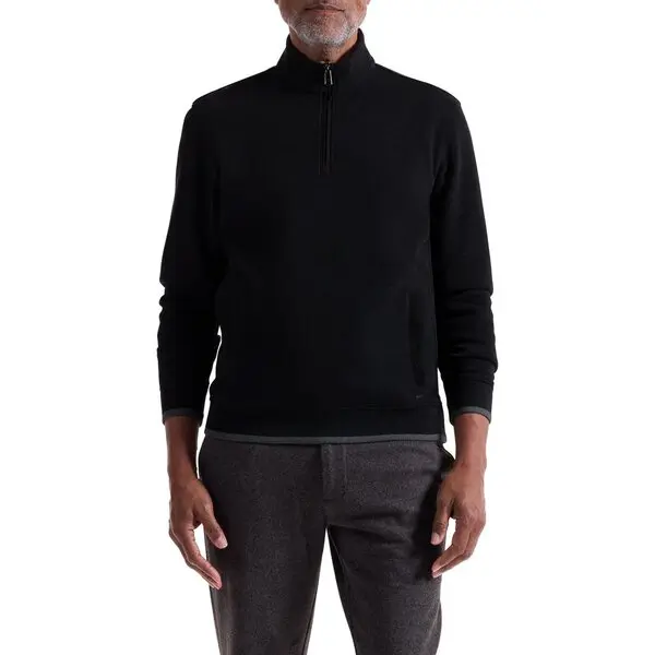 Bugatchi Heathered Quarter-zip Pullover - Black