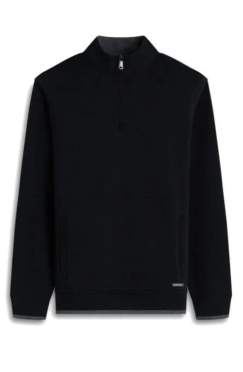 Bugatchi Heathered Quarter-zip Pullover - Black
