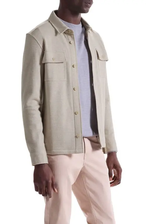 Bugatchi Slub Knit Wool & Cotton Button-up Shirt Jacket - Cobblestone