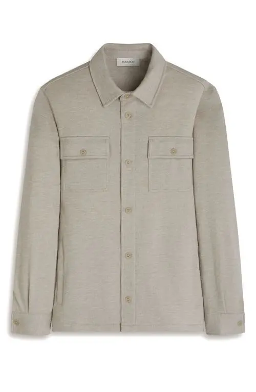 Bugatchi Slub Knit Wool & Cotton Button-up Shirt Jacket - Cobblestone