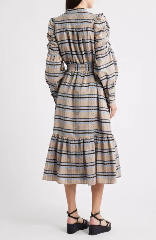 CIEBON Mariyah Long Sleeve Seersucker Midi Dress