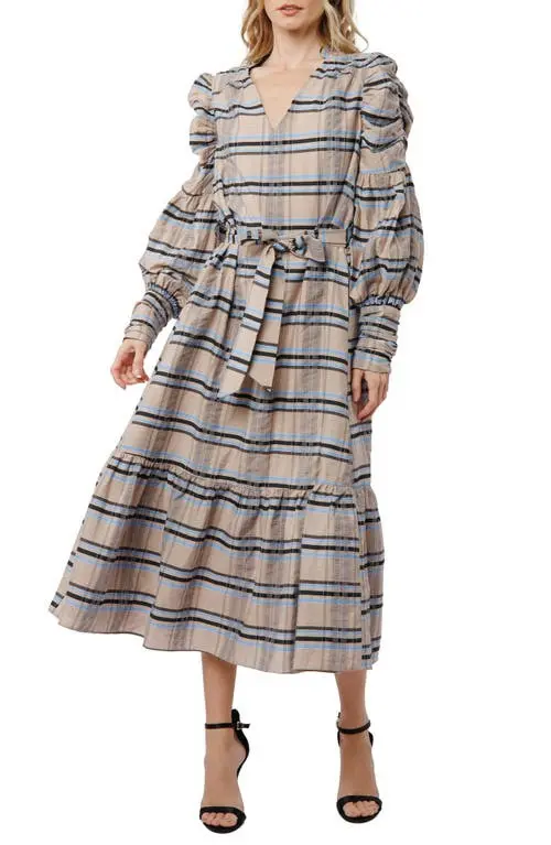 CIEBON Mariyah Long Sleeve Seersucker Midi Dress