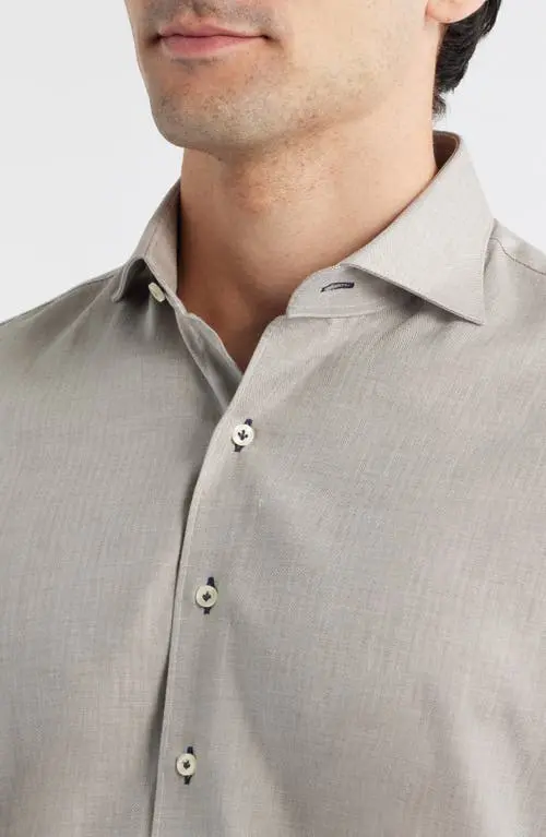 Johnnie-o Augustin Herringbone Cotton Button-up Shirt - Hazelnut