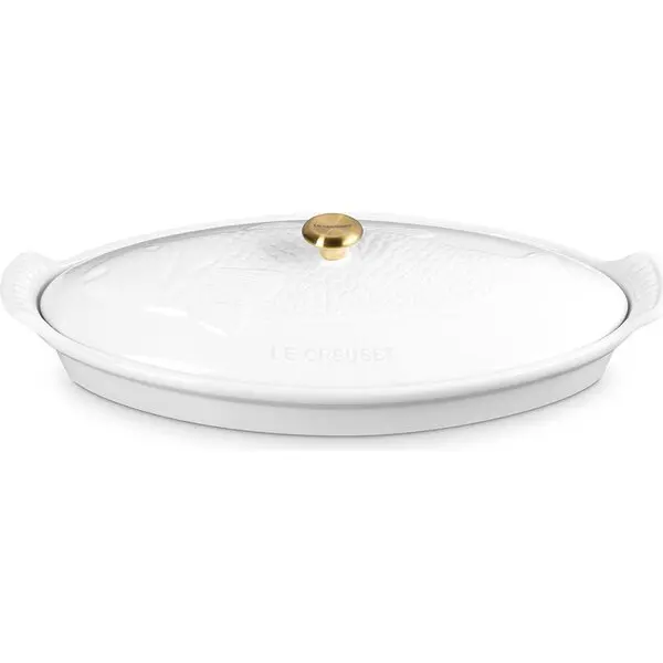 LE CREUSET Heritage Covered Stoneware Fish Baker - White