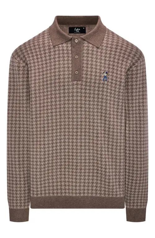 EASTSIDE GOLF Houndstooth Polo Sweater - Taupe/brown