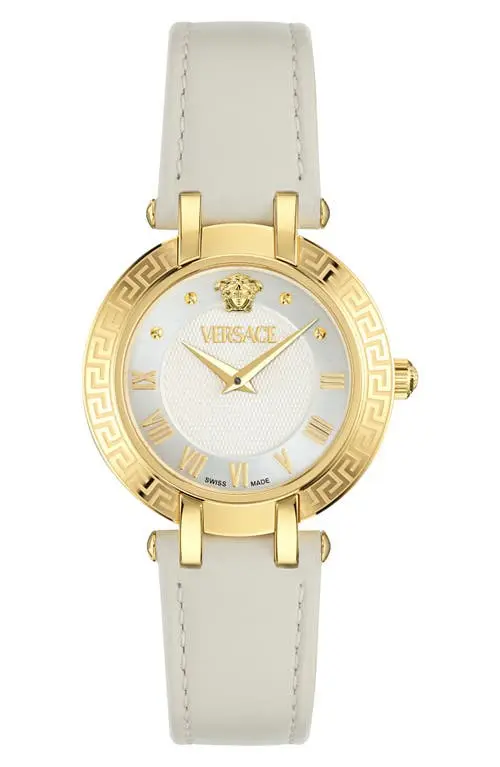 Versace Antlia Leather Strap Watch - Yellow Gold
