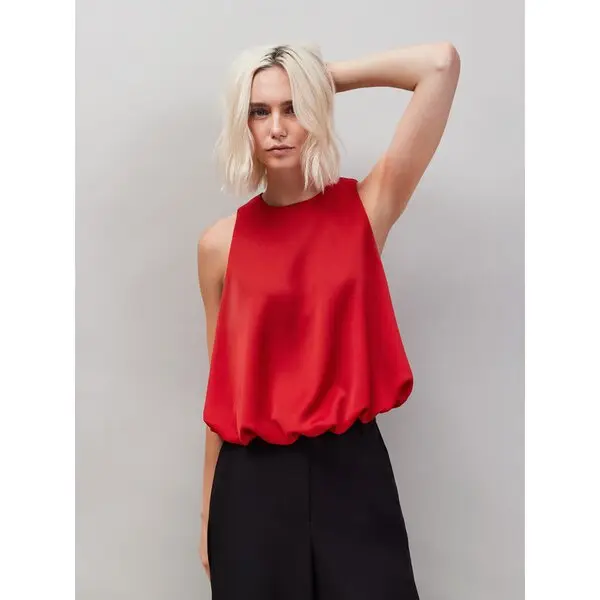 RO&ZO Sleeveless Bubble Hem Blouse - Red