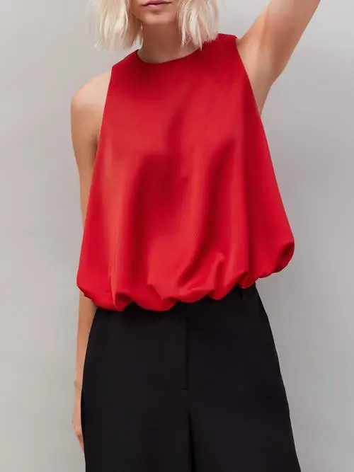 RO&ZO Sleeveless Bubble Hem Blouse - Red