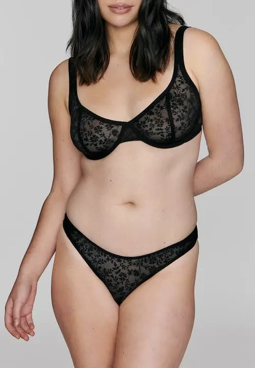 CUUP The Scoop Botanical Lace Bra - Black