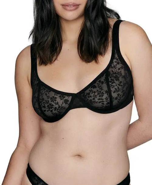 CUUP The Scoop Botanical Lace Bra - Black