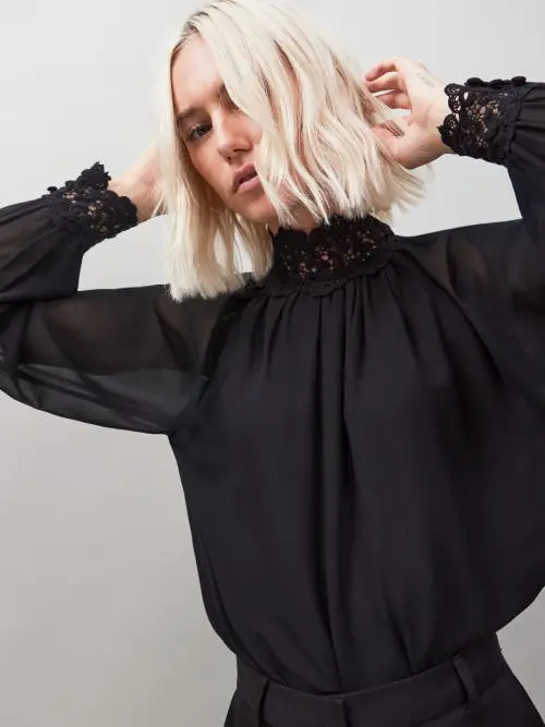 RO&ZO Lace Neck And Cuff Blouse