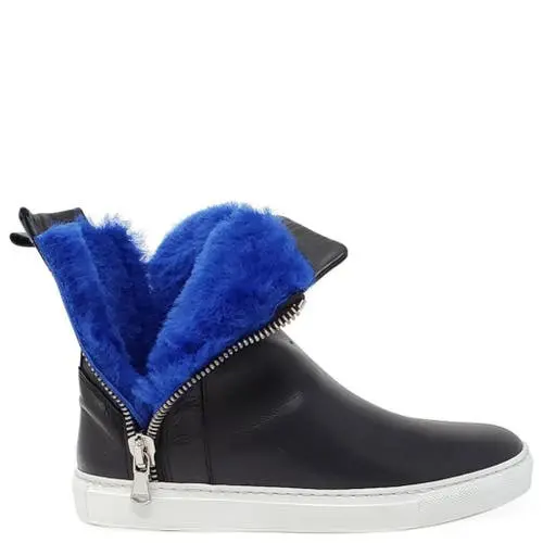 MADISON MAISON Shearling Double Zip Boots - Black/blue