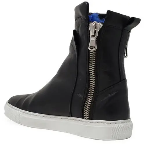 MADISON MAISON Shearling Double Zip Boots - Black/blue