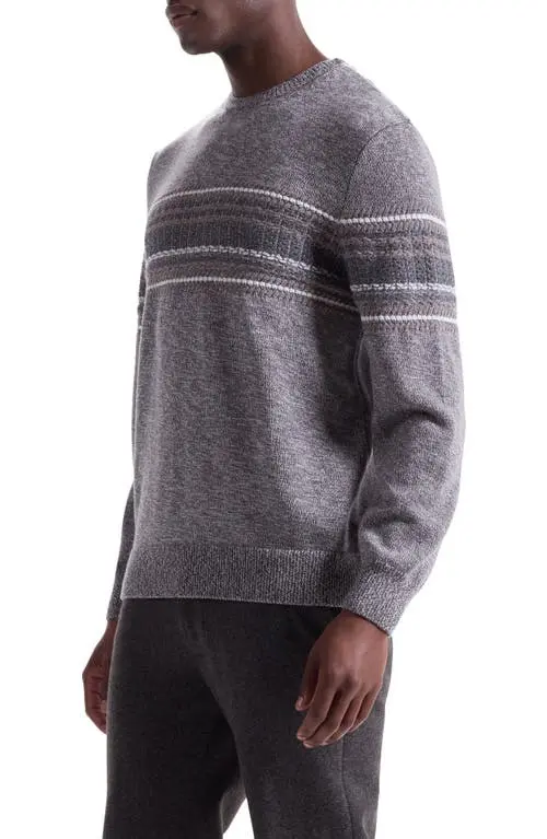 Bugatchi Chest Stripe Merino Wool Crewneck Sweater - Walnut