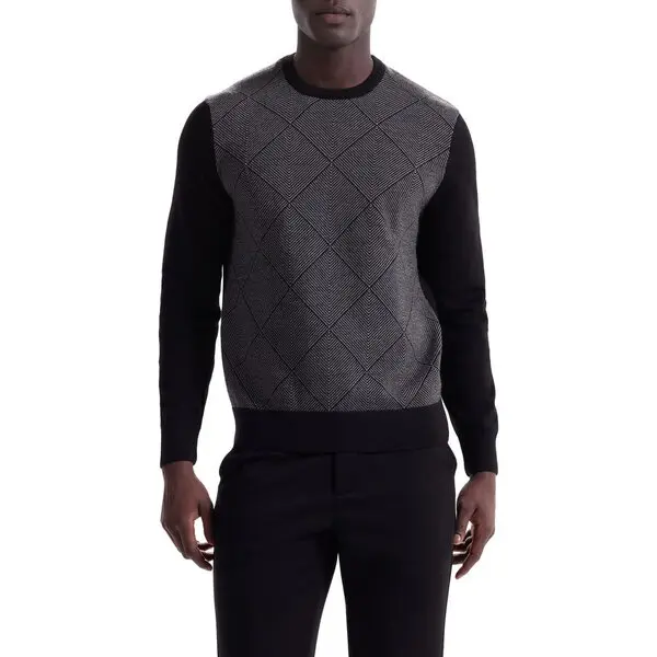 Bugatchi Diamond Merino Wool Sweater - Black