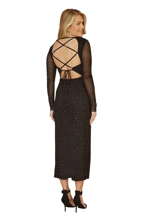 YUMI Sparkle Mesh Bodycon Midi Dress