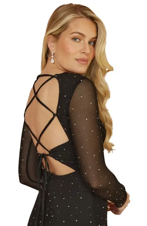 YUMI Sparkle Mesh Bodycon Midi Dress